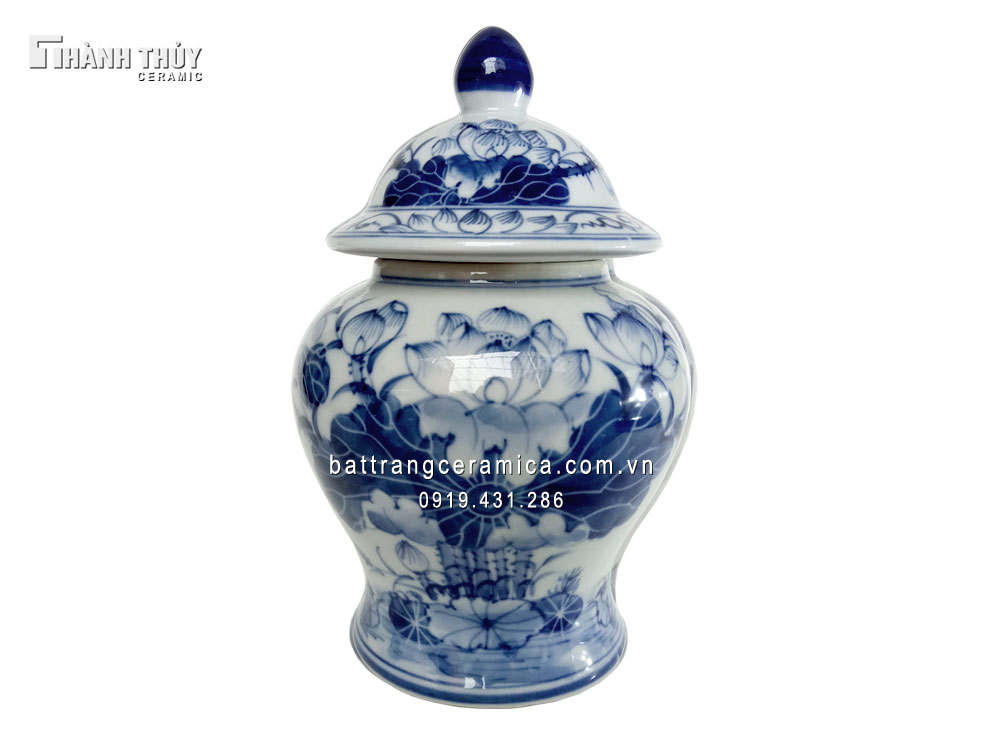 Chóe thờ bát tràng vẽ Sen cao 14cm gốm sứ cao cấp Bát Tràng