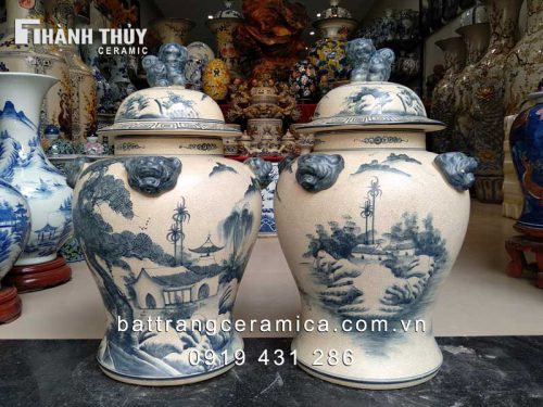 Chóe men rạn vẽ sơn thủy 40 lít - Gốm Sứ Phong Thủy Bát Tràng