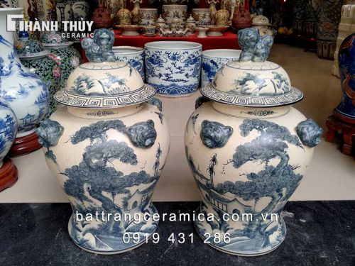 Chóe men rạn vẽ sơn thủy 40 lít - Gốm Sứ Phong Thủy Bát Tràng