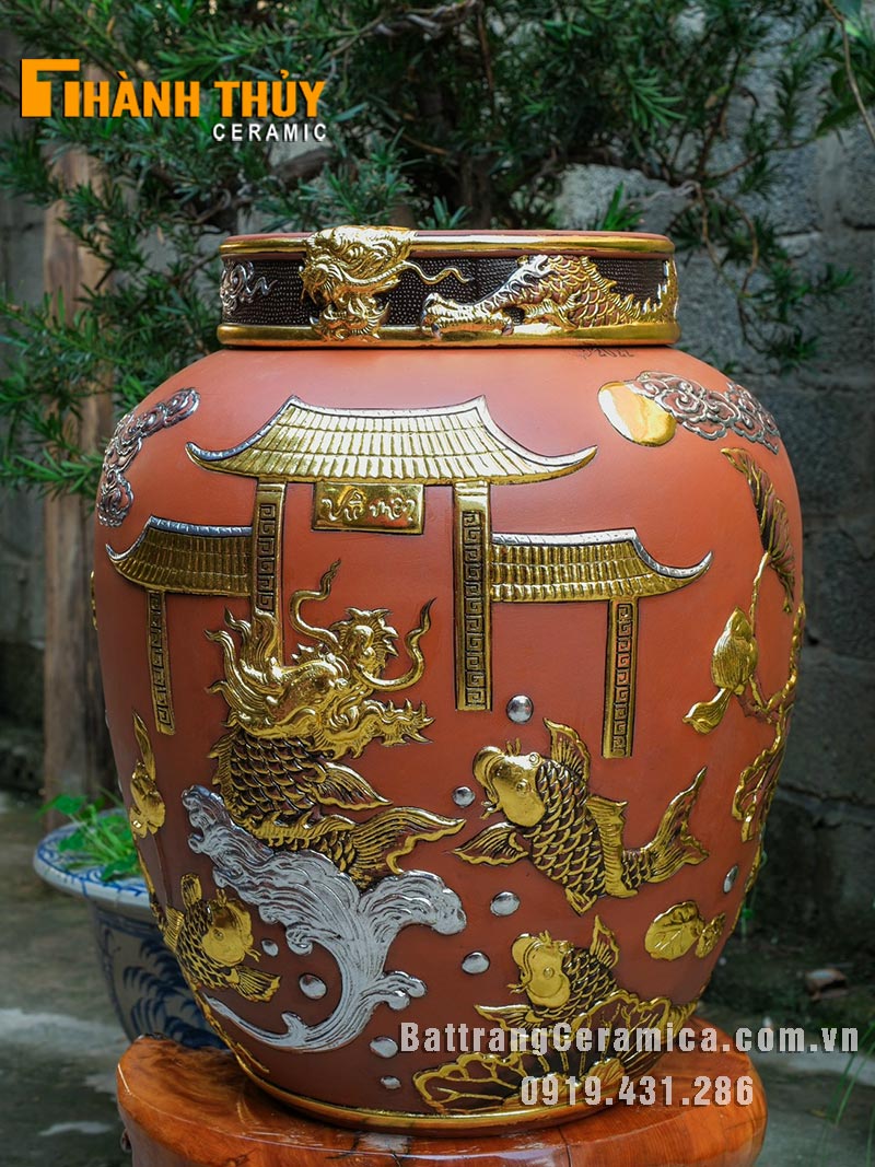 Chum ngâm rượu cá chép hóa Rồng dát vàng 50L hàng cao cấp Bát Tràng