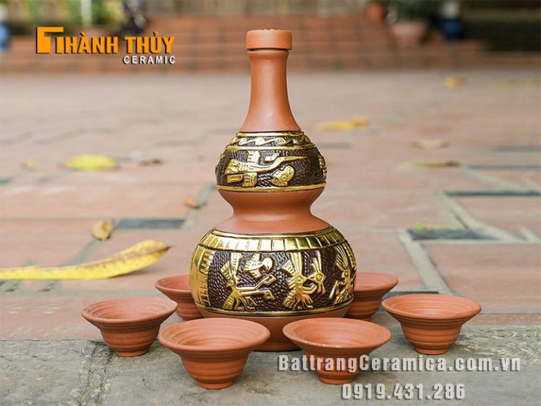 Bộ nậm đựng rượu Âu lạc 1 lít - Chuẩn Sành Không Tráng Men