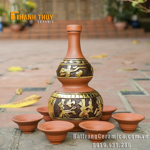 Bộ nậm đựng rượu Âu lạc 1 lít - Chuẩn Sành Không Tráng Men