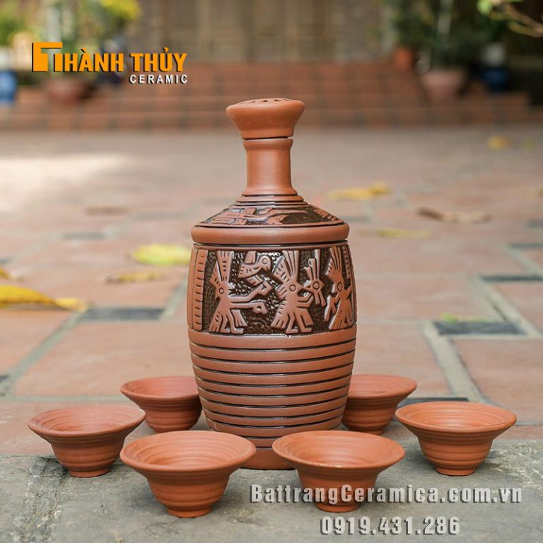 Bộ nậm đựng rượu gốm Âu lạc 1 lít - Chuẩn Sành Không Tráng Men