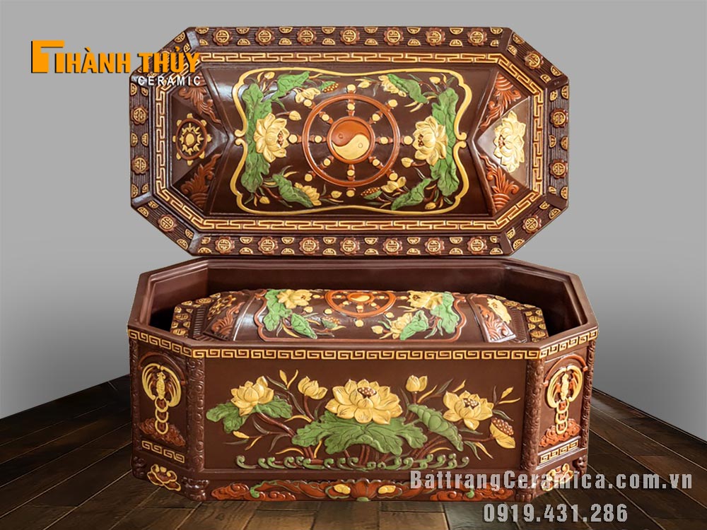 Bộ tiểu quách bát giác liên hoa cát tường gốm sứ Thành Thủy Bát Tràng