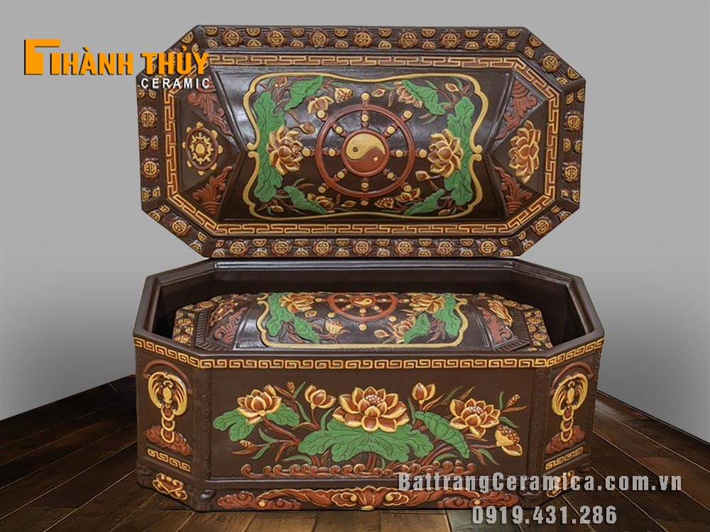 Bộ tiểu quách bát giác liên hoa cát tường gốm sứ Thành Thủy Bát Tràng