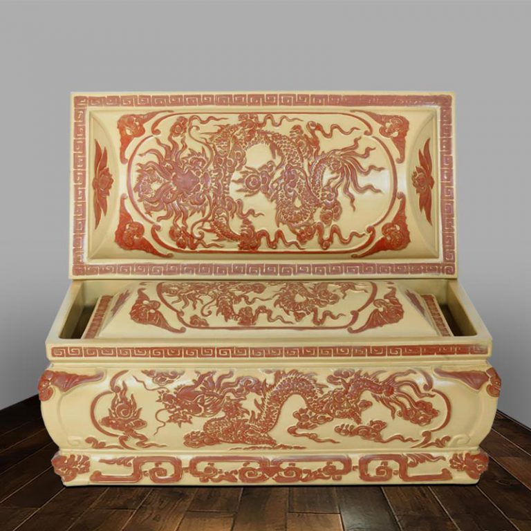 Bộ tiểu quách gốm rồng nổi màu vàng lưu ly hàng cao cấp Bát Tràng