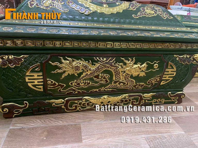 Bộ tiểu quách rồng ngũ phúc màu xanh lục bảo hàng cao cấp Bát Tràng