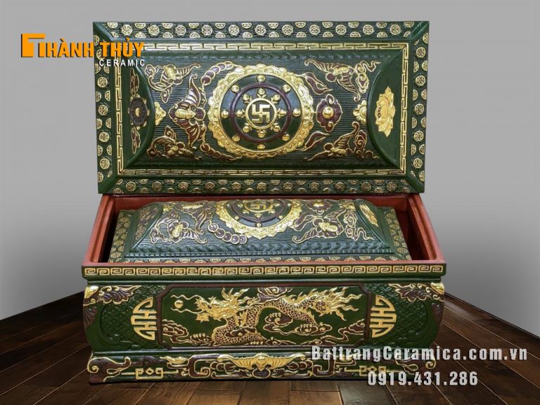 Bộ tiểu quách rồng ngũ phúc màu xanh lục bảo hàng cao cấp Bát Tràng