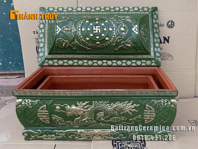 Bộ tiểu quách rồng ngũ phúc xanh lục mạ vàng hàng cao cấp Bát Tràng