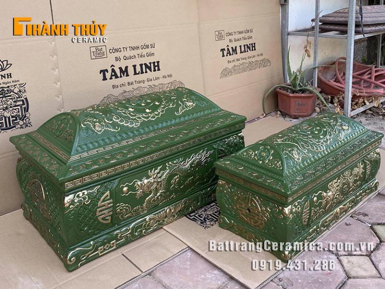 Bộ tiểu quách rồng ngũ phúc xanh lục mạ vàng hàng cao cấp Bát Tràng