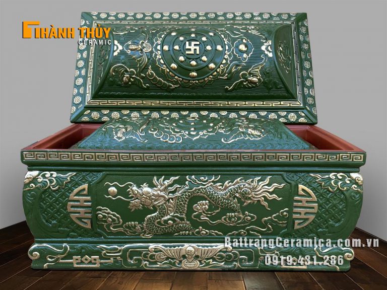 Bộ tiểu quách rồng ngũ phúc xanh lục mạ vàng hàng cao cấp Bát Tràng