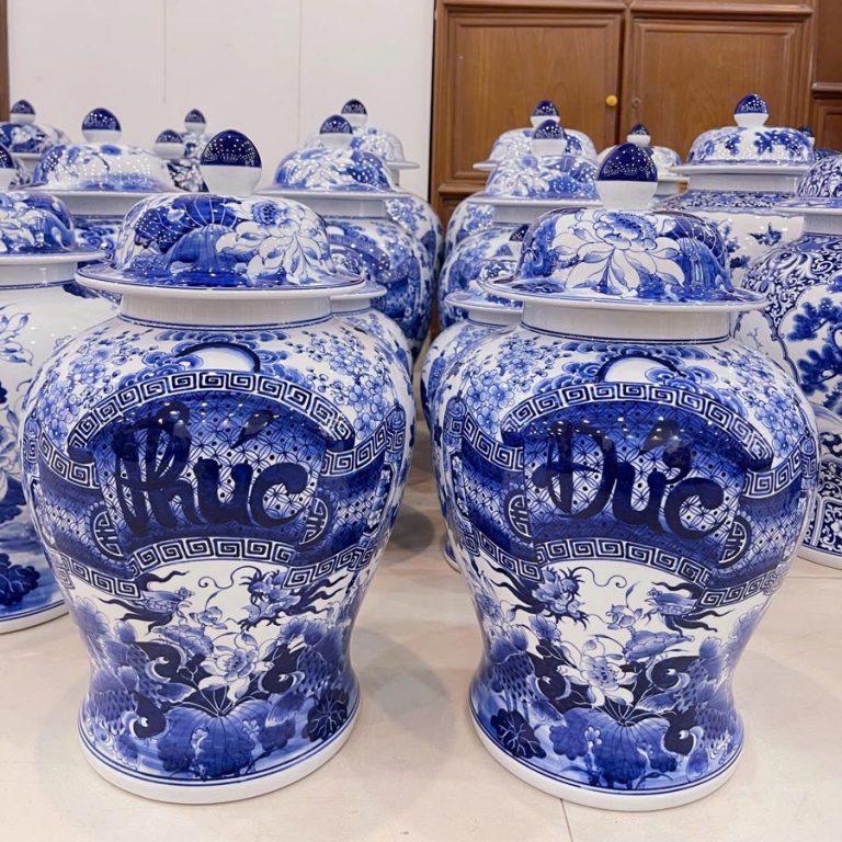Choé Bát Tràng Phúc Đức men Lam 20 lít bày sập thờ đẹp, sang trọng