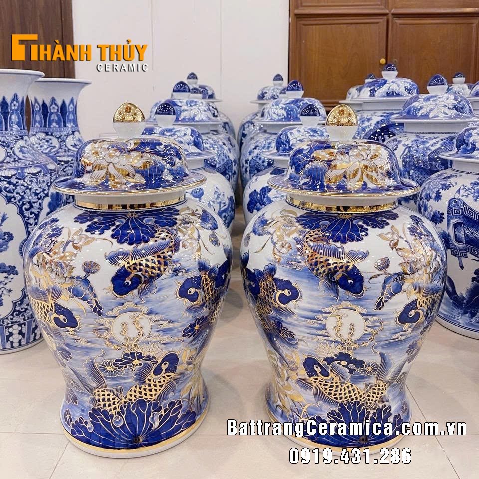 Choé bát tràng Sen Cá vẽ vàng 24k 20 lít hàng cao cấp bày bàn thờ vip