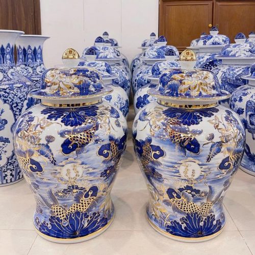 Choé bát tràng Sen Cá vẽ vàng 24k 20 lít hàng cao cấp bày bàn thờ vip