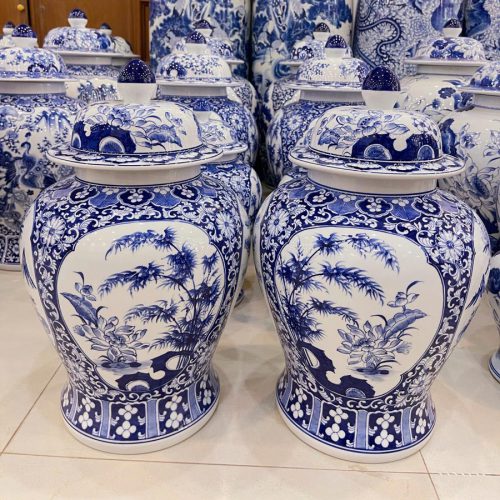 Choé Bát Tràng tứ cảnh men lam 20 lít bày sập thờ đẹp, sang trọng
