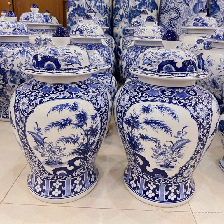Choé Bát Tràng tứ cảnh men lam 20 lít bày sập thờ đẹp, sang trọng